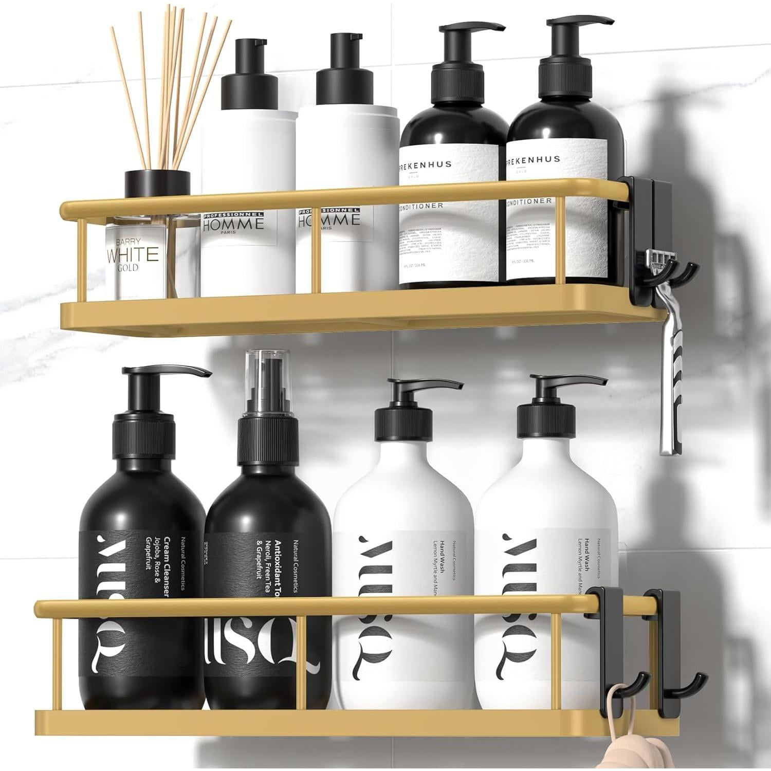 2-piece Shower Room Adhesive, Non Drilling Bathroom Shower Rack, with ...