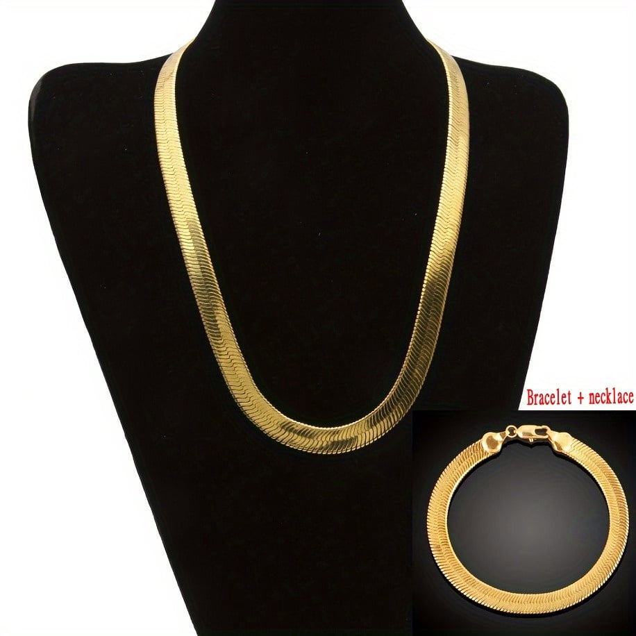2 -piece golden flat catfish bone necklace and bracelet suite -men's ...