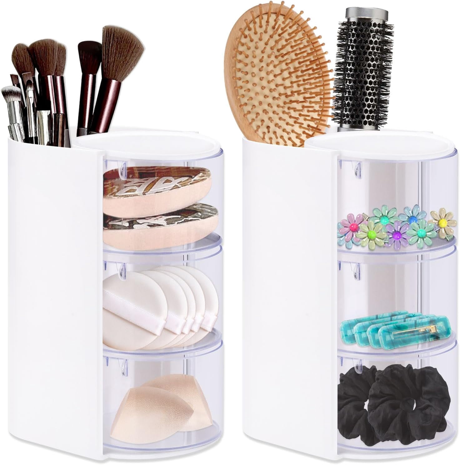 2-piece hair accessory organizer with brush holder, 3-layer transparent ...