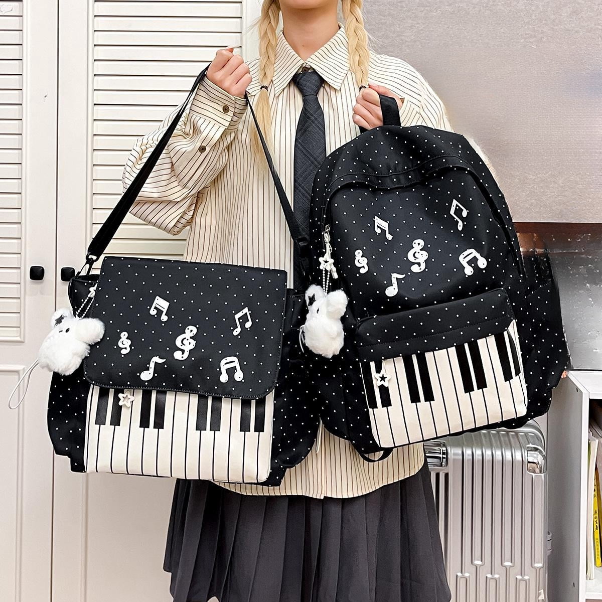 2-piece piano keyboard backpack set, waterproof nylon musical note ...