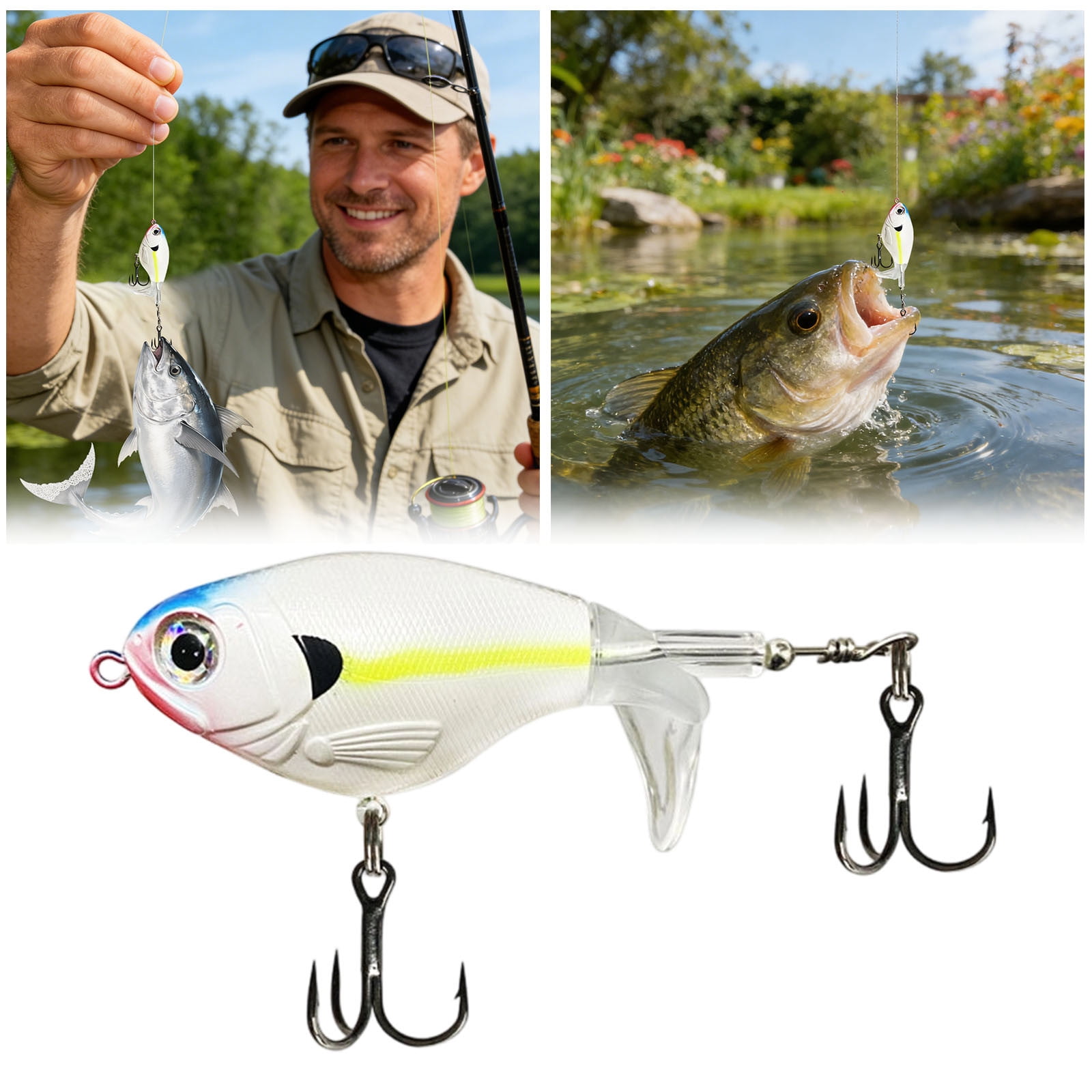 2-piece propeller-style lure with a rotating propeller blade at the ...