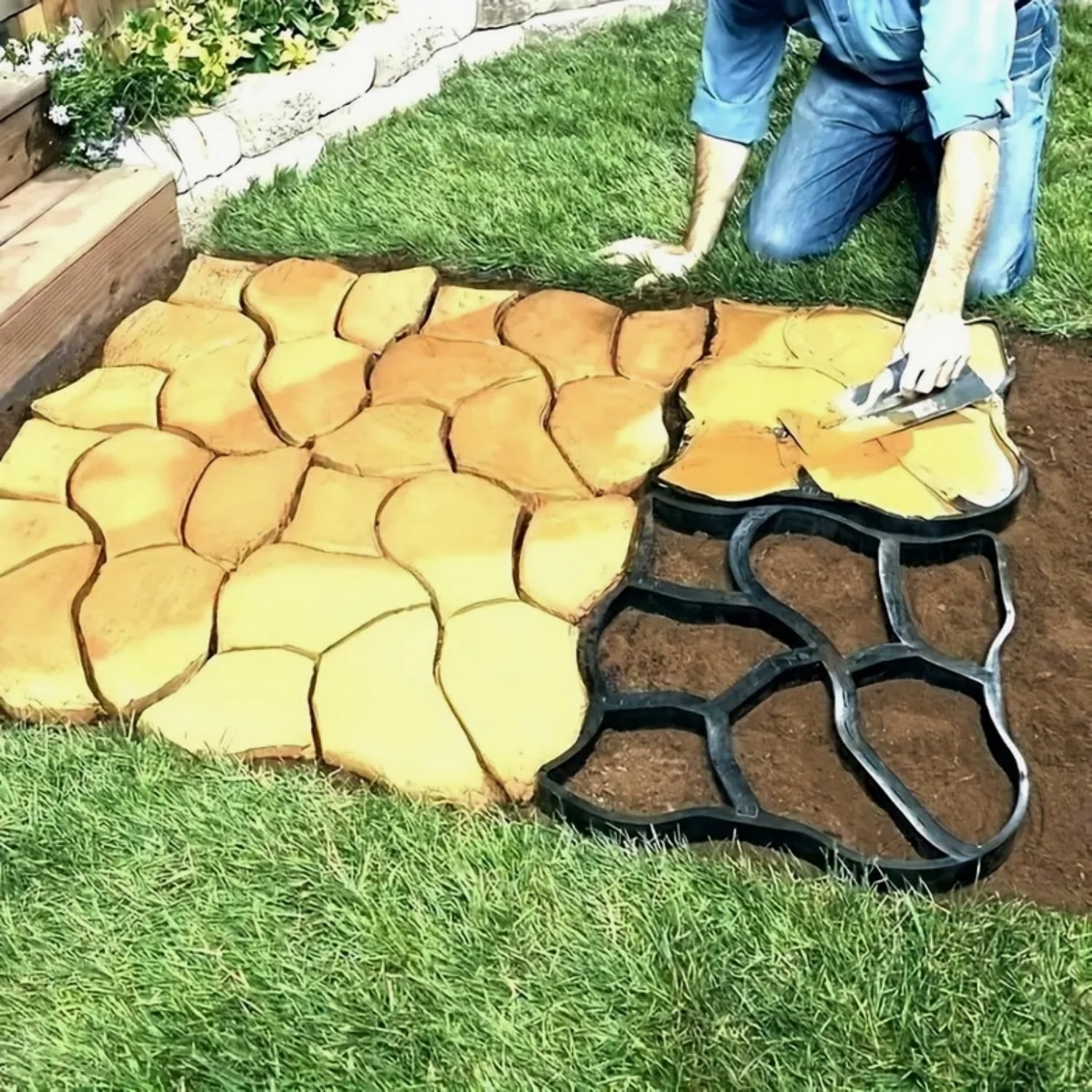 2-piece set of 13.7x13.7 inch paving mold cement mold, stone mold ...