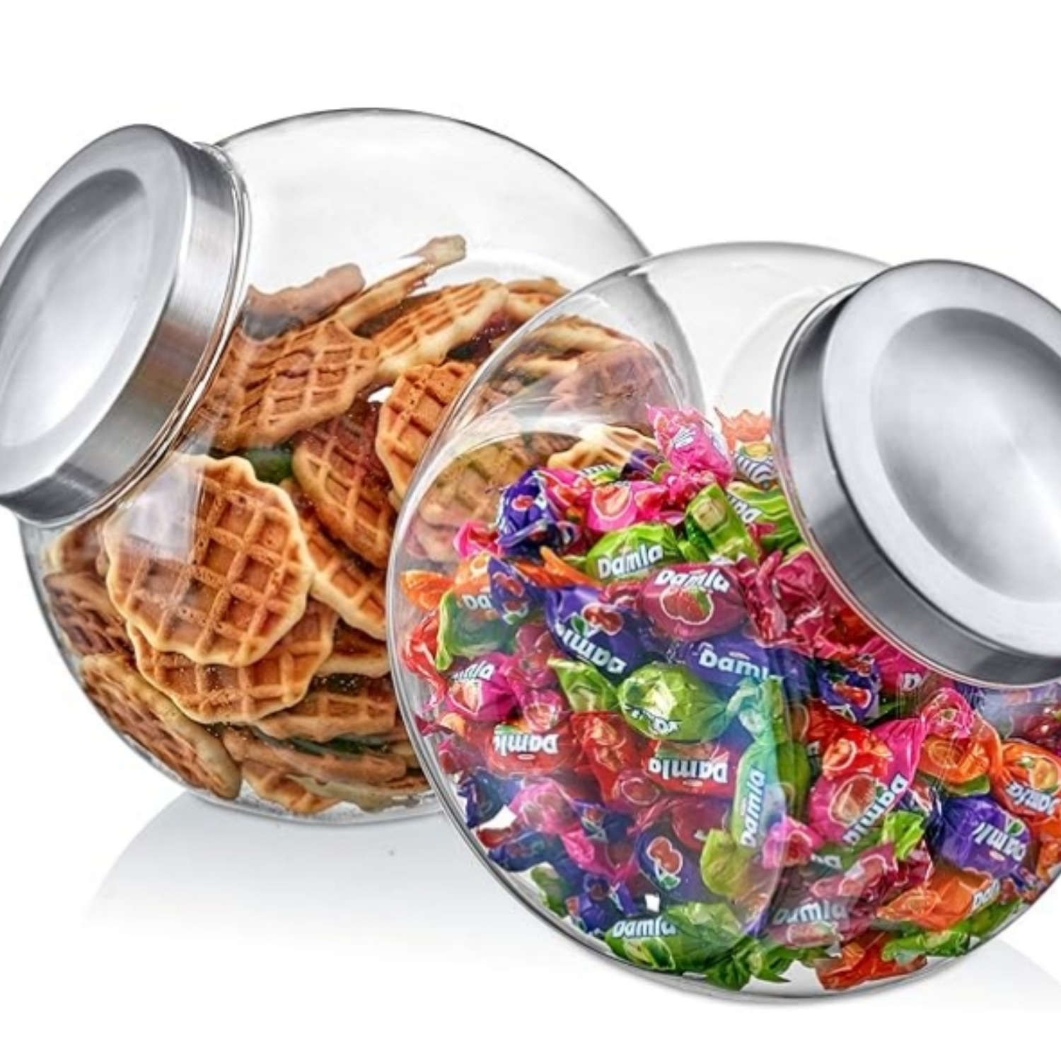 2-piece set of 75 ounce plastic candy cans with stainless steel lid, cookie jar, pharmacist jar ...