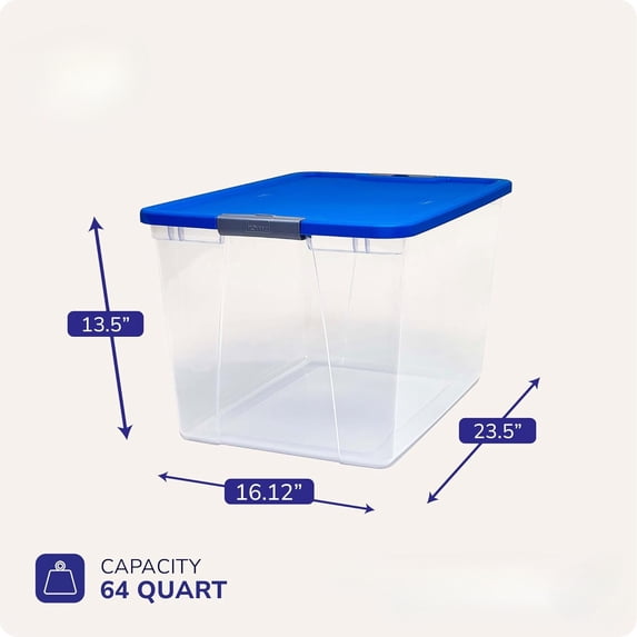 2-piece set of transparent plastic storage bins with safety locks, 64 ...