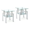 2 pieces White Tempered Clear Glass End Table, 2-Layers Small Table ...