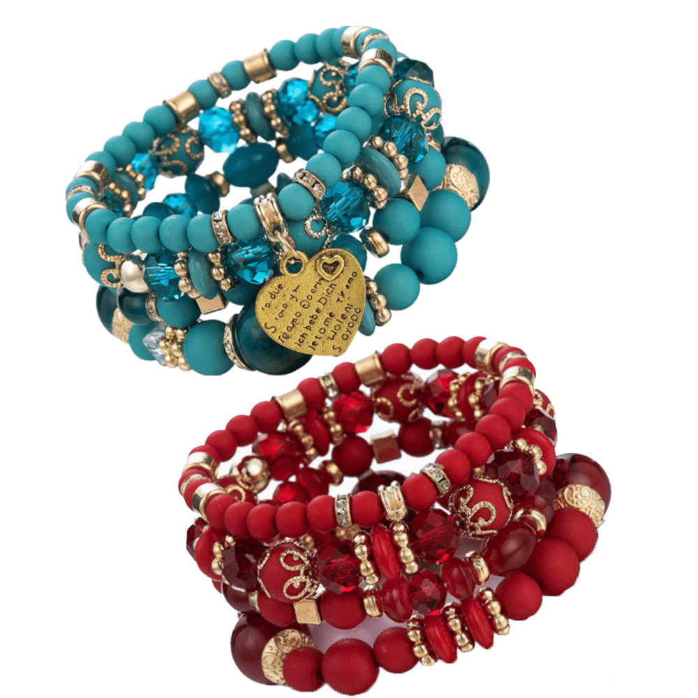 2 pieces Women Beaded Bracelet Set | Colorful Boho Stackable Trendy ...