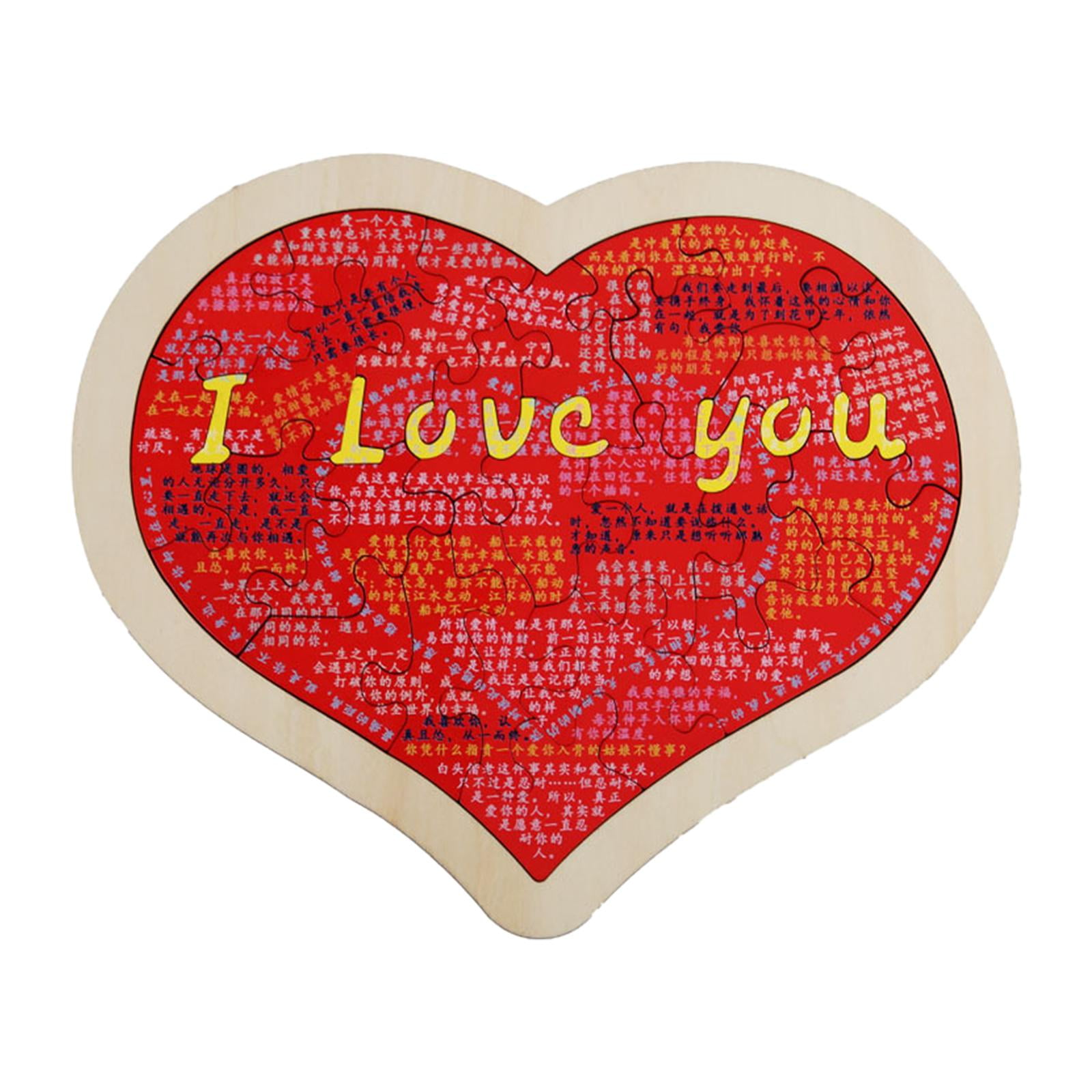 2 pieces Wooden Heart Puzzle Building Blocks Sensory Learning DIY Brain ...