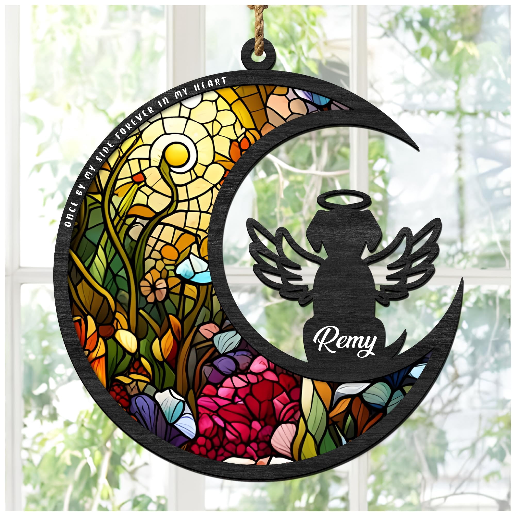 2 pieces, dog memorial sun catchers, lost pet sun catchers, colored ...