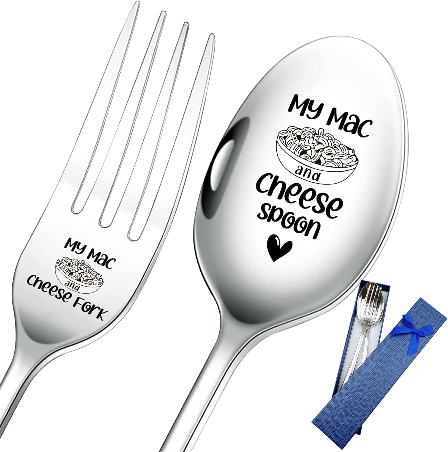2 pieces my mac and cheese stainless engraved spoon fork set, kitchen ...