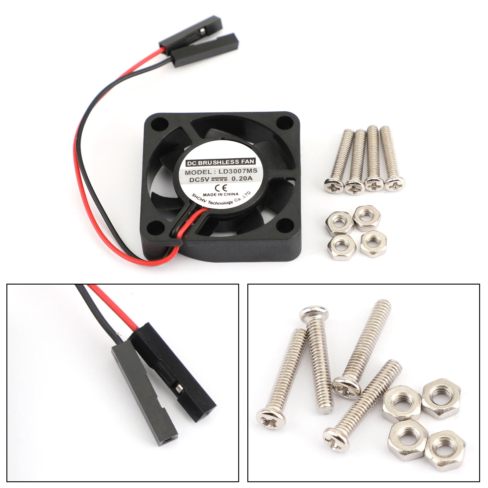 2 pins 30x30x7MM 30MM 3007 DC 5V 0.2A Cooling Fan Raspberry Pi 4 / 3B ...