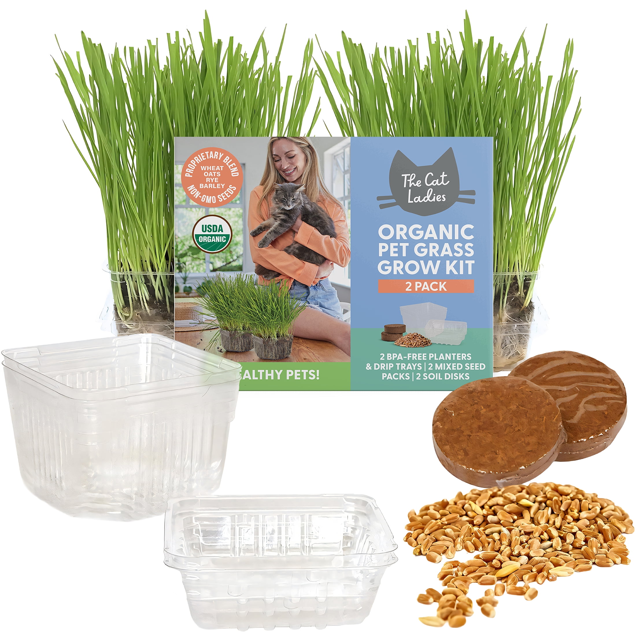 The Cat Ladies Pet Grass Grow Kit, BPA-Free Planters, 2 Pack - Walmart.com