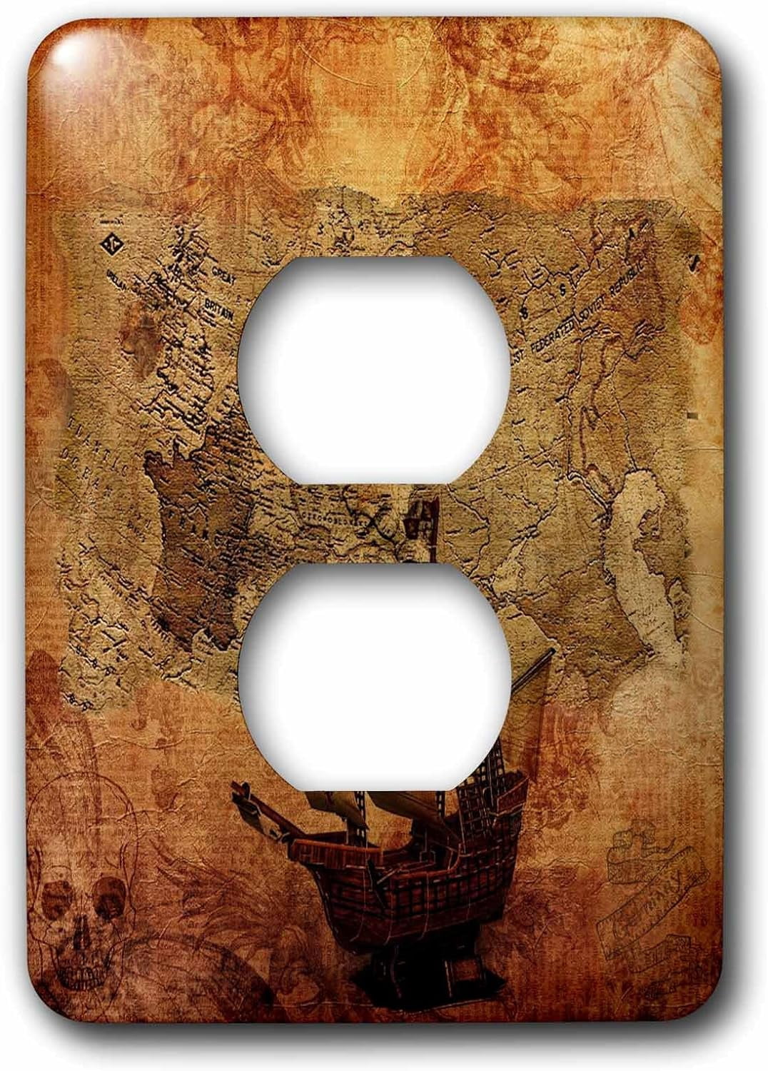 2 Plug Outlet Cover Image of Vitage Russia Europe Map With Pirate Ship ...