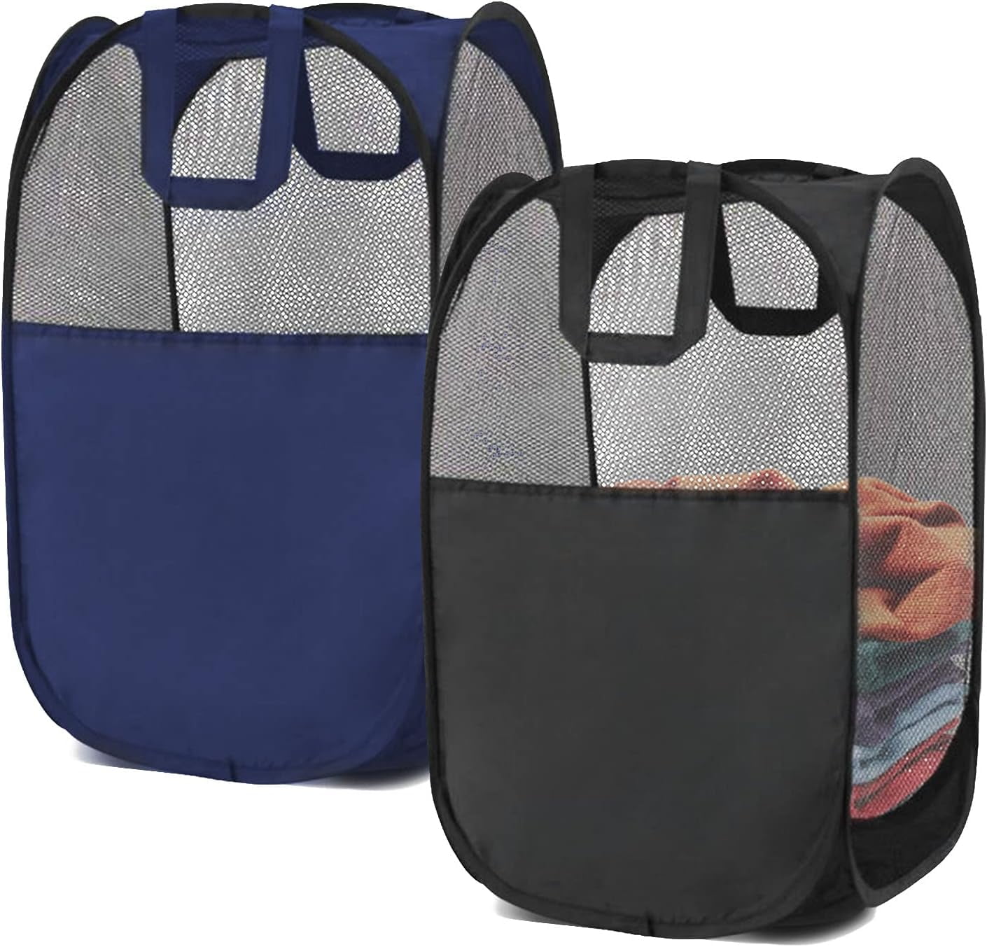 2 pop-up foldable mesh laundry baskets (each with 2 reinforced handles ...