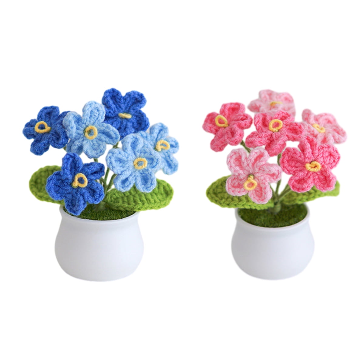 2 pots of handmade six small flowers potted plants home decorative ...