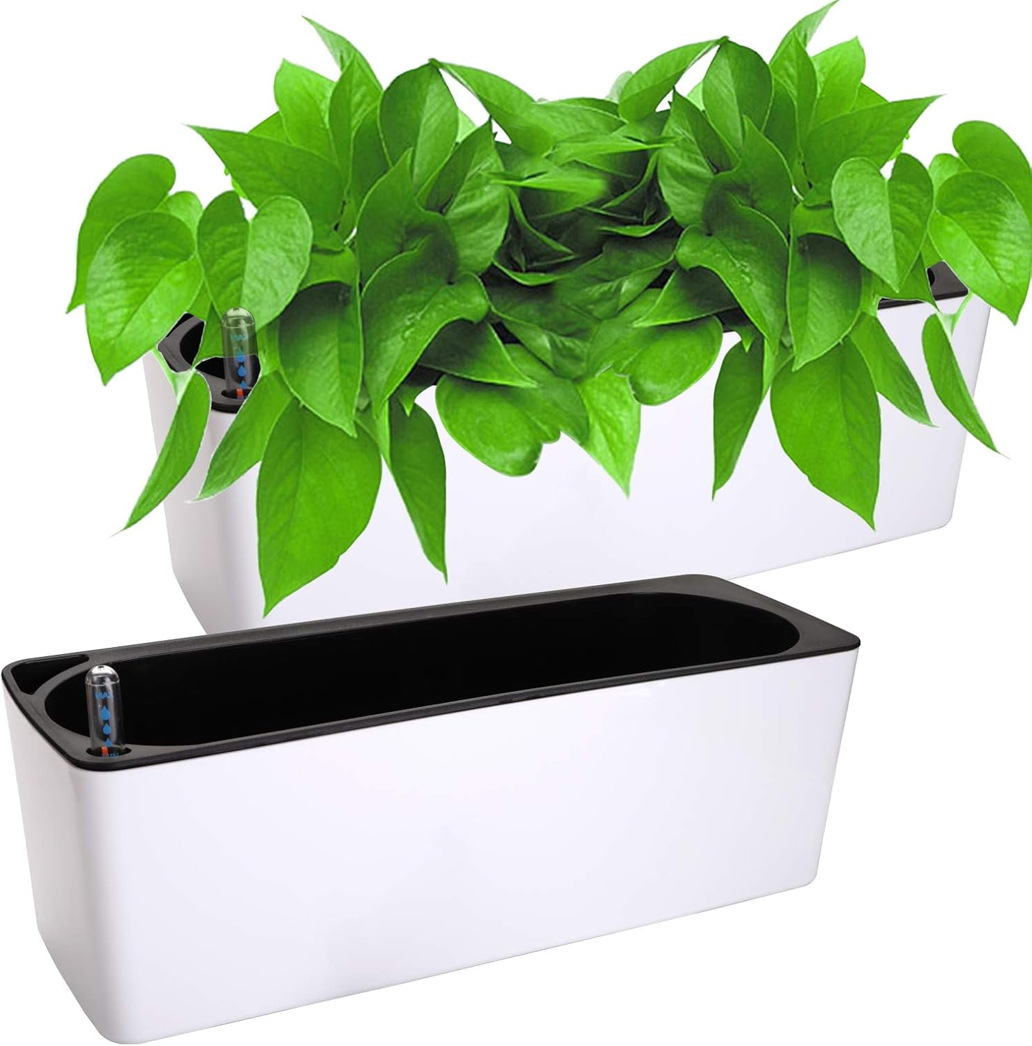 2 rectangular automatic watering pots with water level indicator, 16x 5 ...