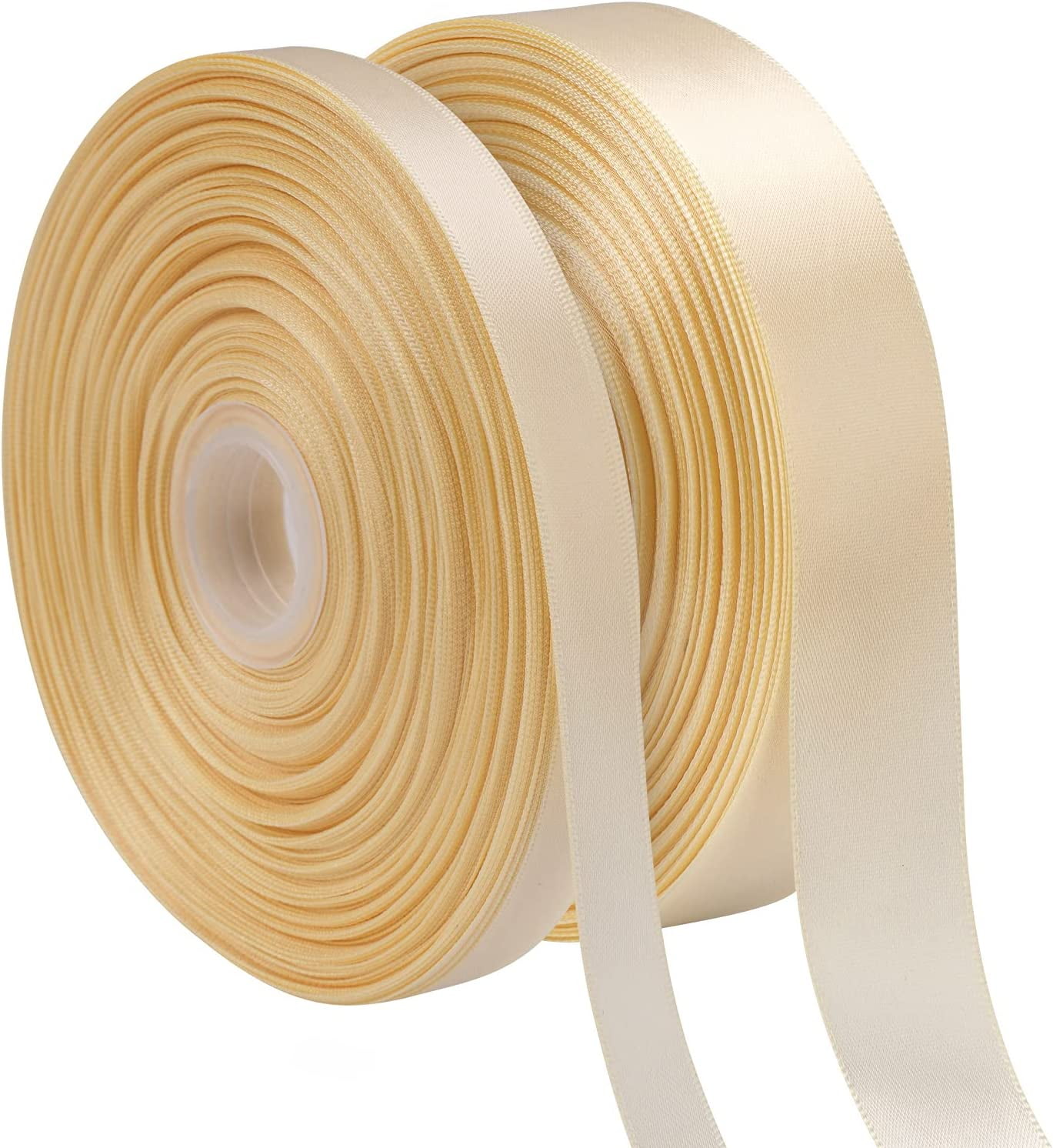 2 rolls (1 "x 50 size, 1/2" x 50 size) of cream/ivory satin ribbon ...