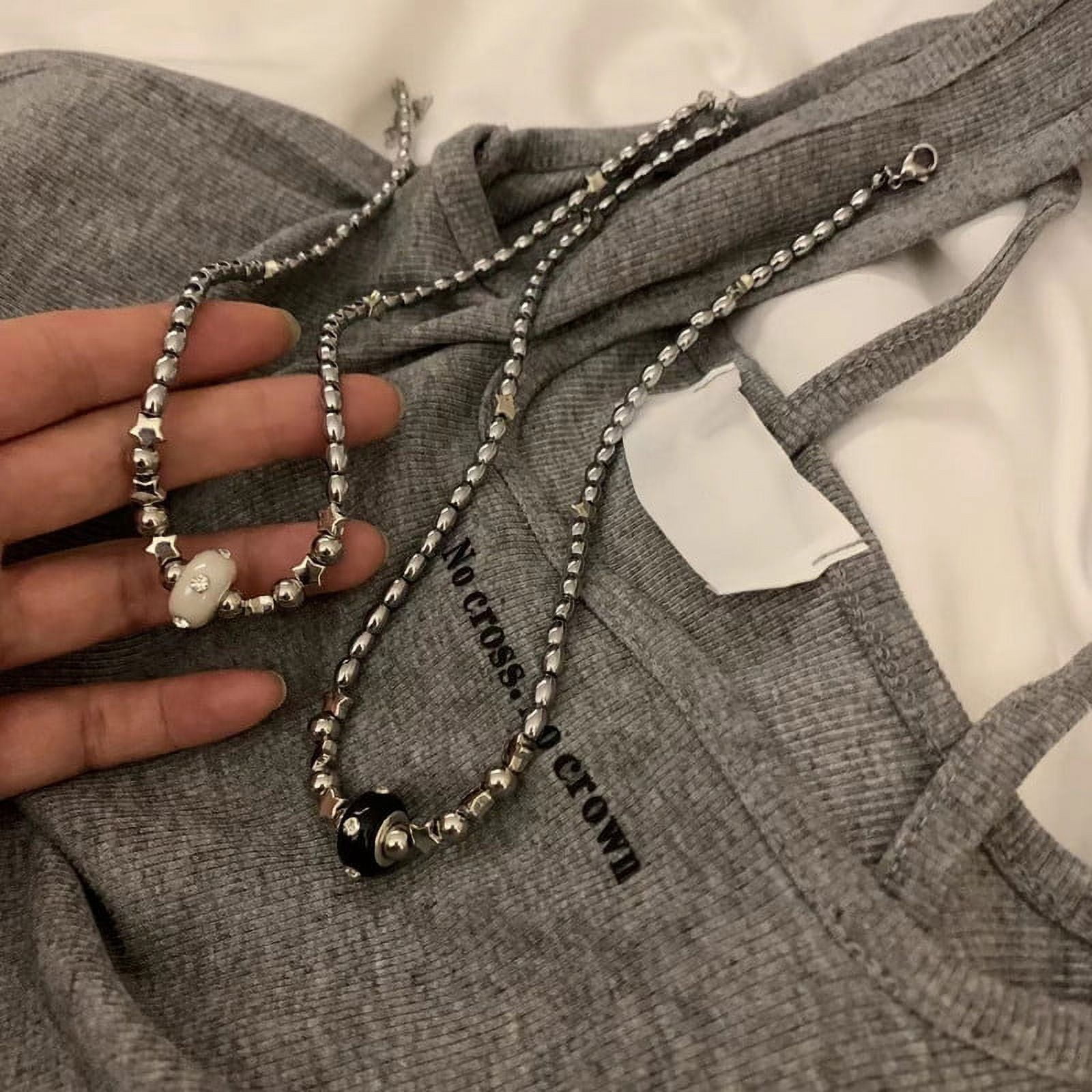 2 rotating beads beaded necklace (black + white) - Walmart.com