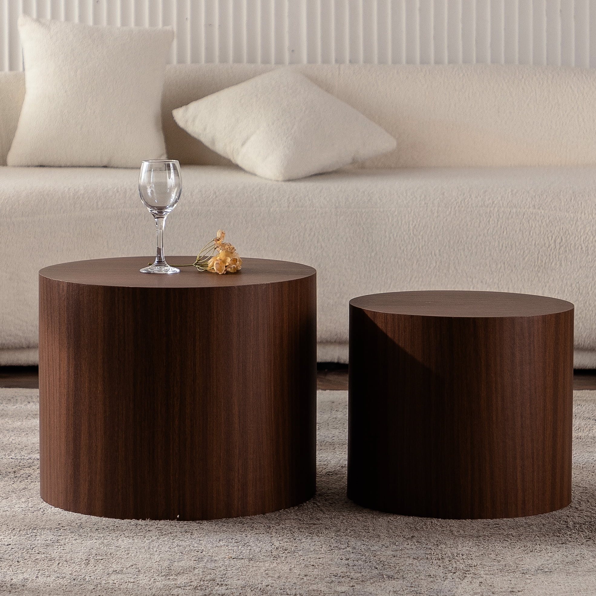 2-round Wooden Coffee Tables, Modern End Side Tables For Bedroom Living ...