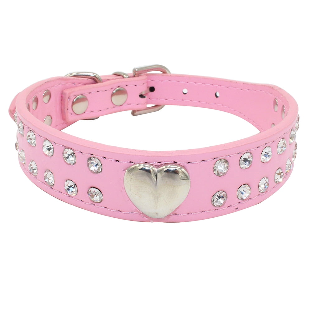 2 row rhinestone shiny heart rivet leather dog strap dog collar for ...