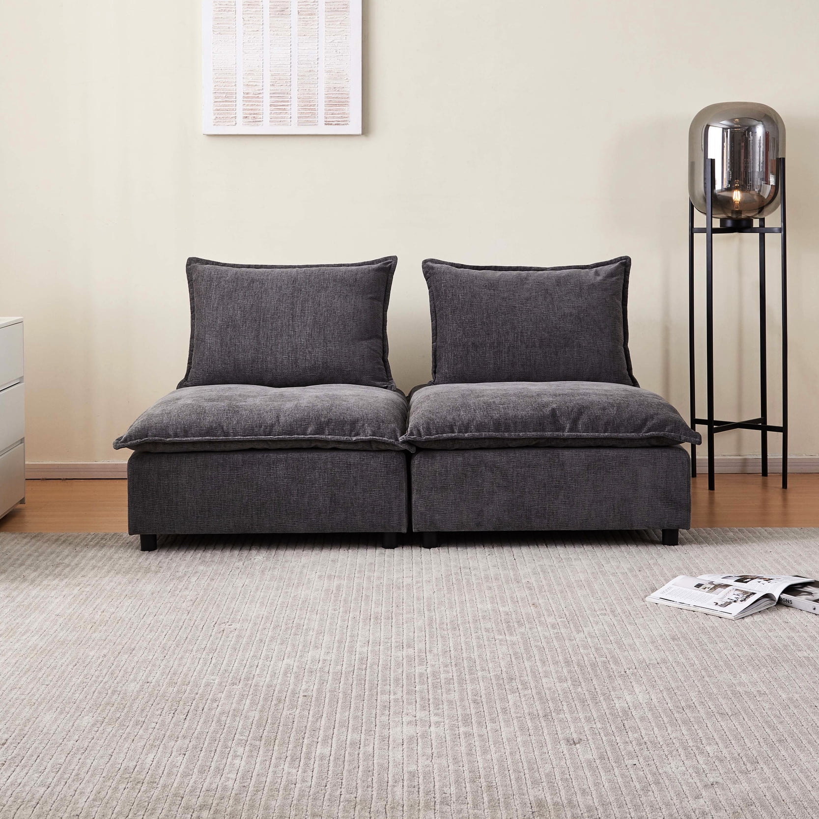 2-seater armless, solid wood construction / Ensures stability in ...