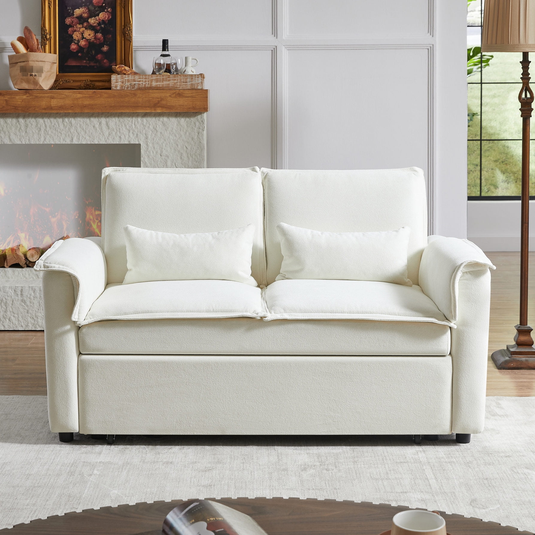 2-seater convertible sofa with adjustable backrest and pull-out ...