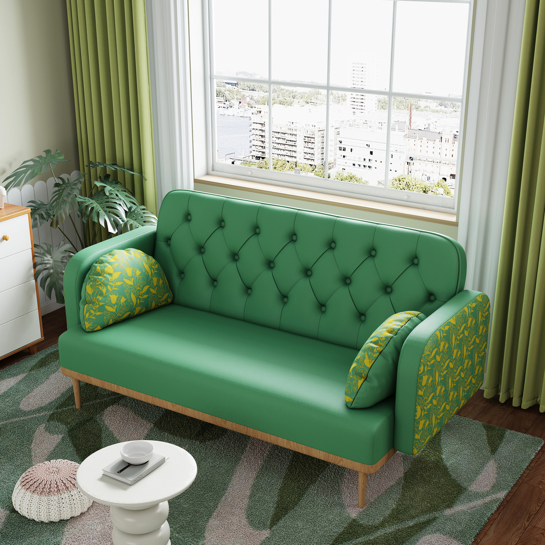 2-seater green sofa, tech cloth filling - Give your home a youthful ...