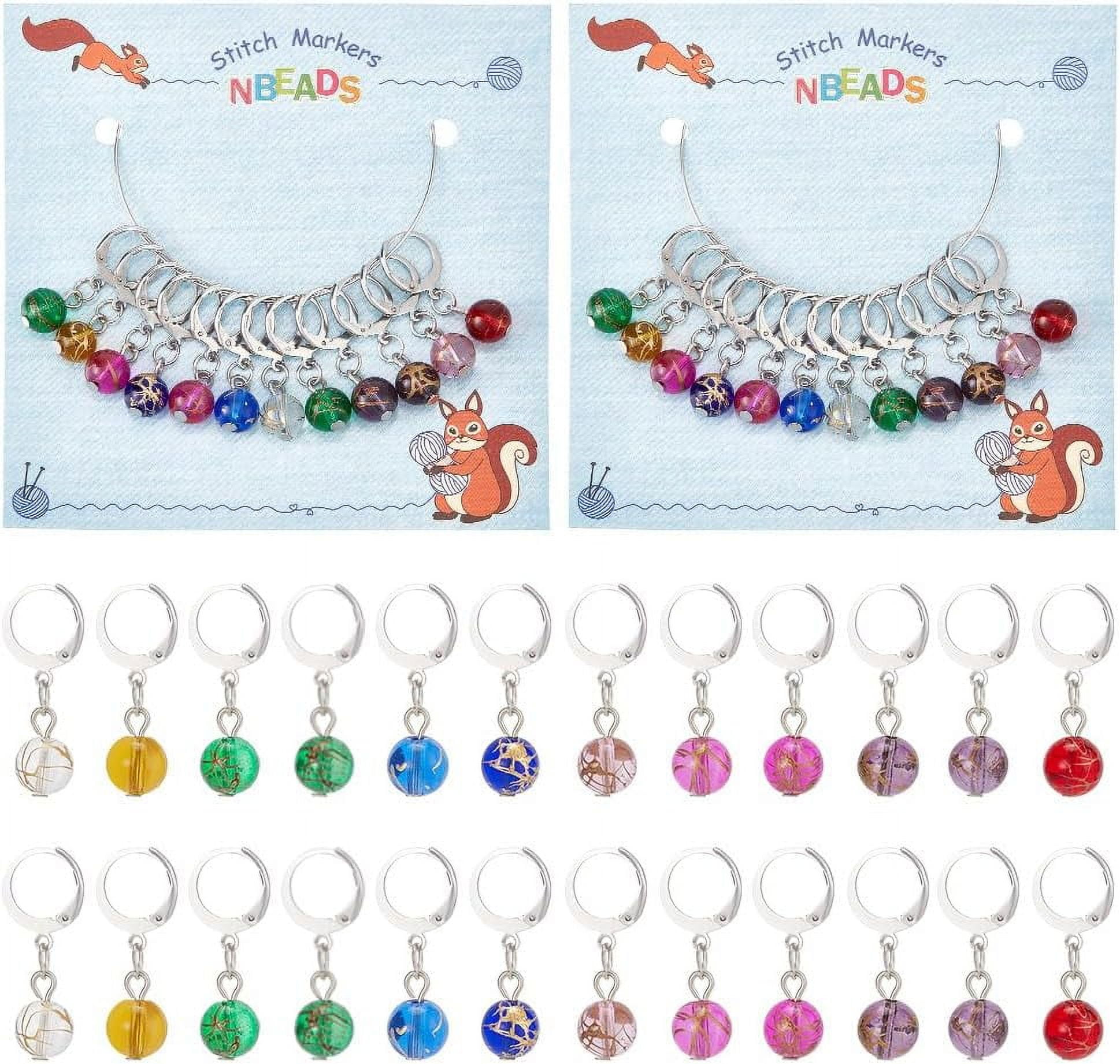 2 set 24 pcs Glass Bead Stitch Markers Crochet Stitch Marker Charms ...