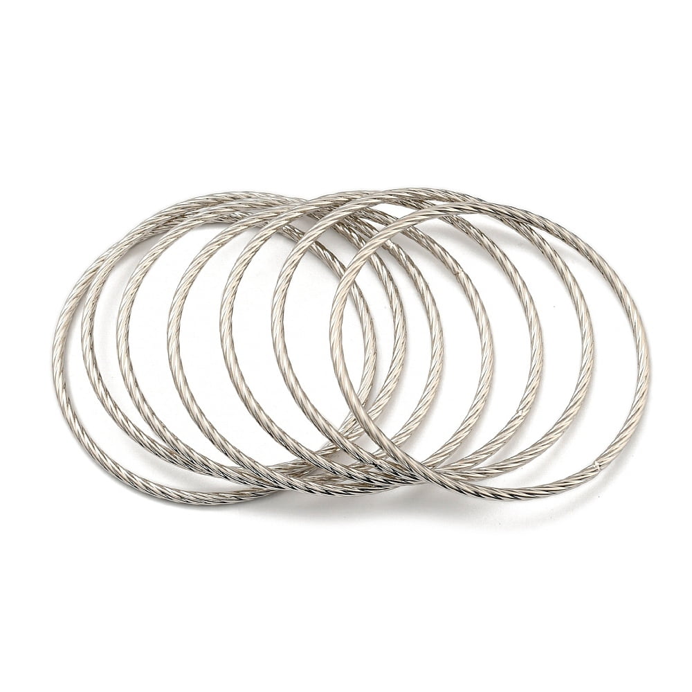 2 set Non-Tarnish 7pcs Vacuum Plating 202 Stainless Steel Bangle sets Stackable Twisted Ring ...