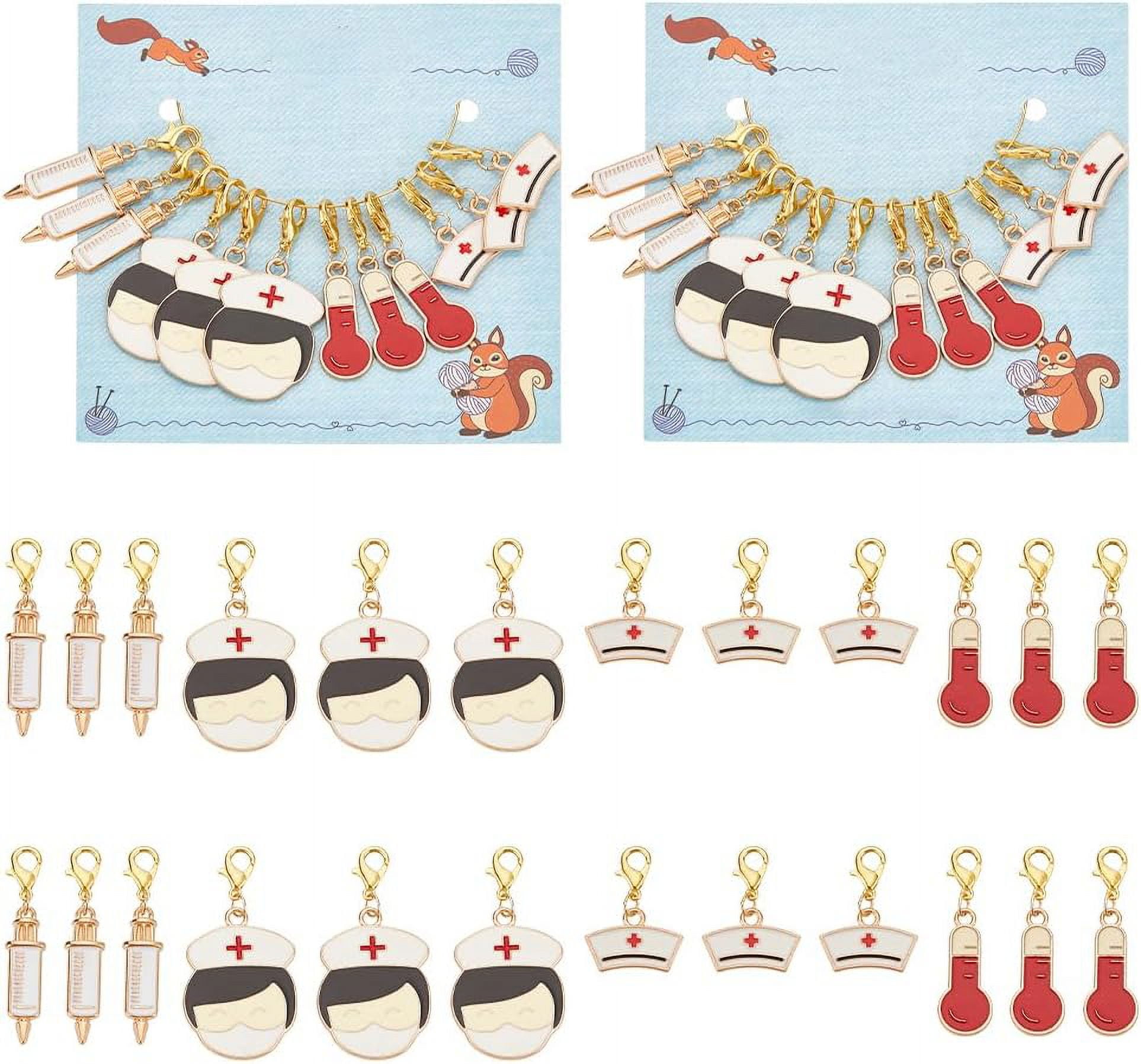 2 set Nurse Theme Pendant Stitch Markers Alloy Enamel Crochet Lobster Clasp Charms Locking ...