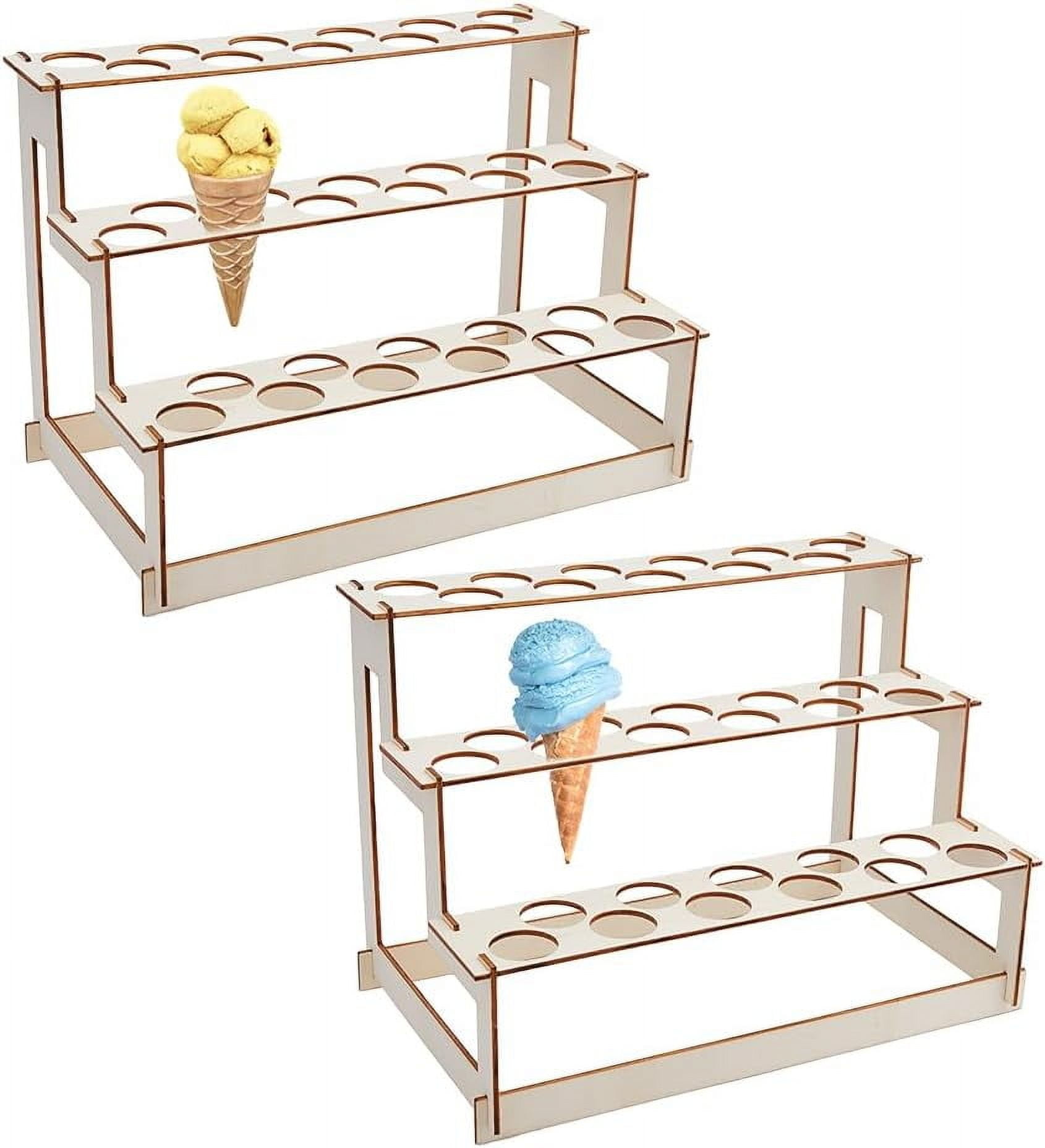 2 set Rectangle Three Layer Wooden Ice Cream Display Riser Stands ...