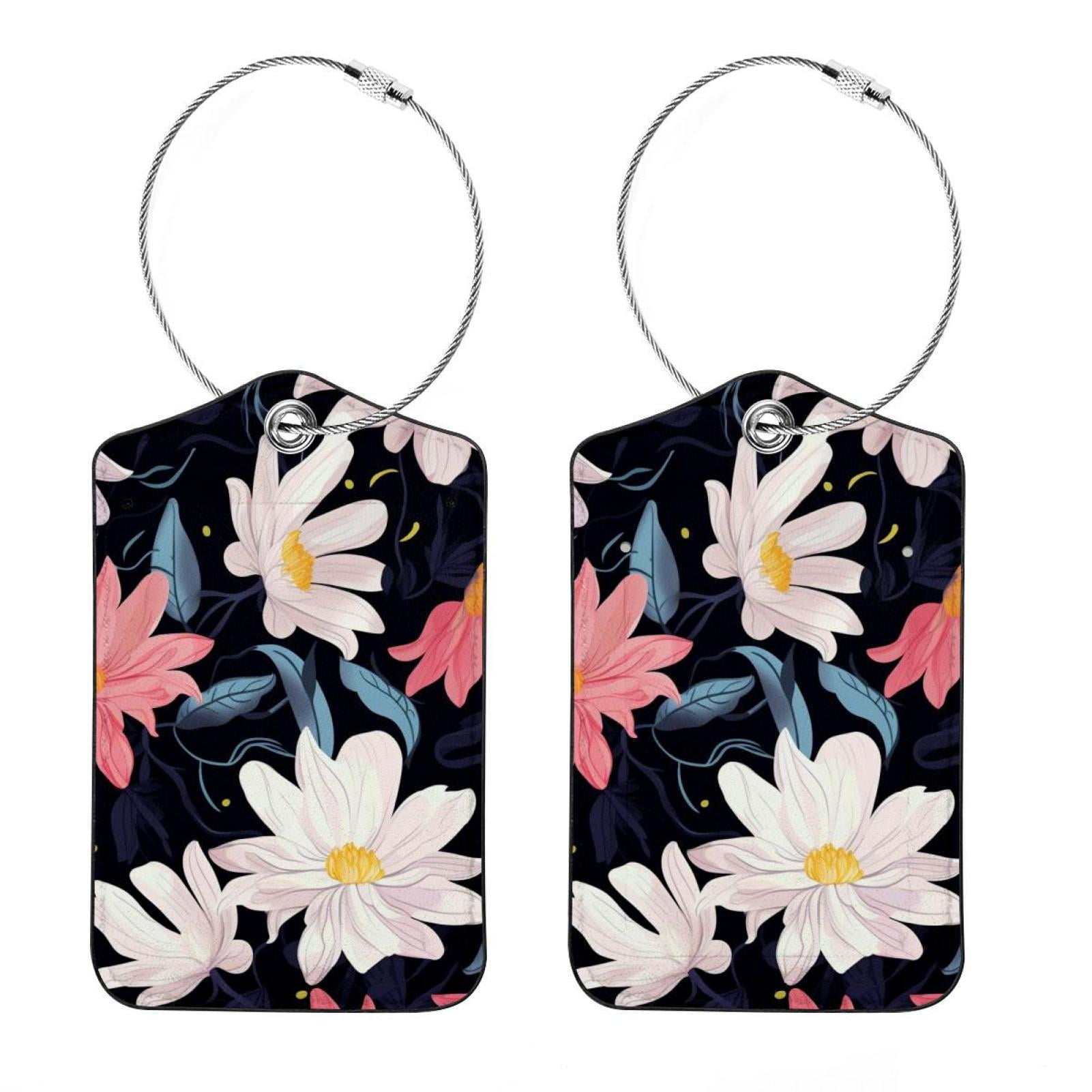 2 set of Floral Flower Baggage Bag Luggage Tags with Privacy Cover ...