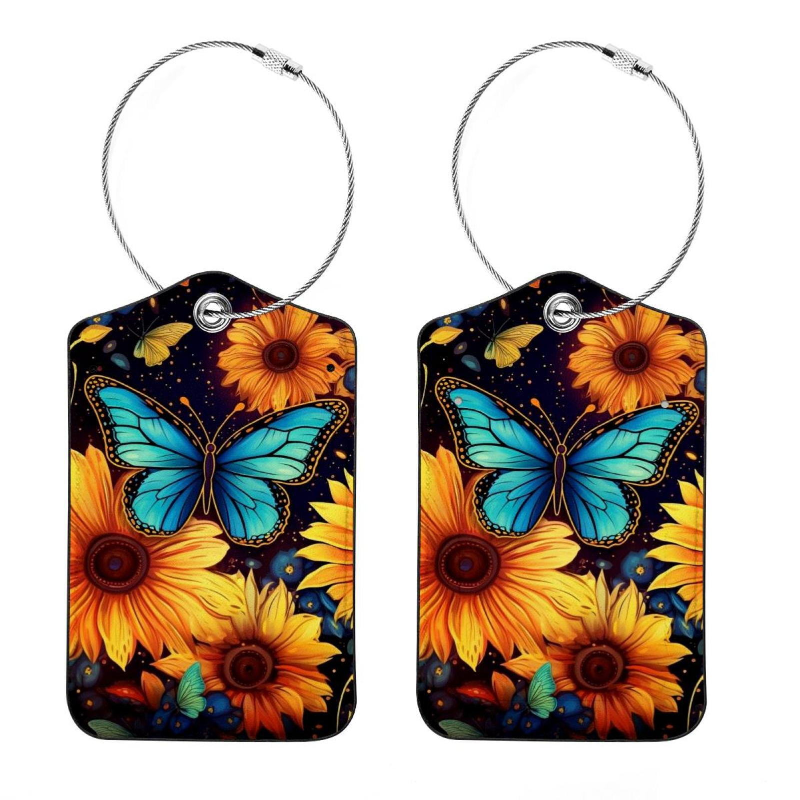 2 set of Starry Night Sunflower Butterfly Baggage Bag Luggage Tags with ...