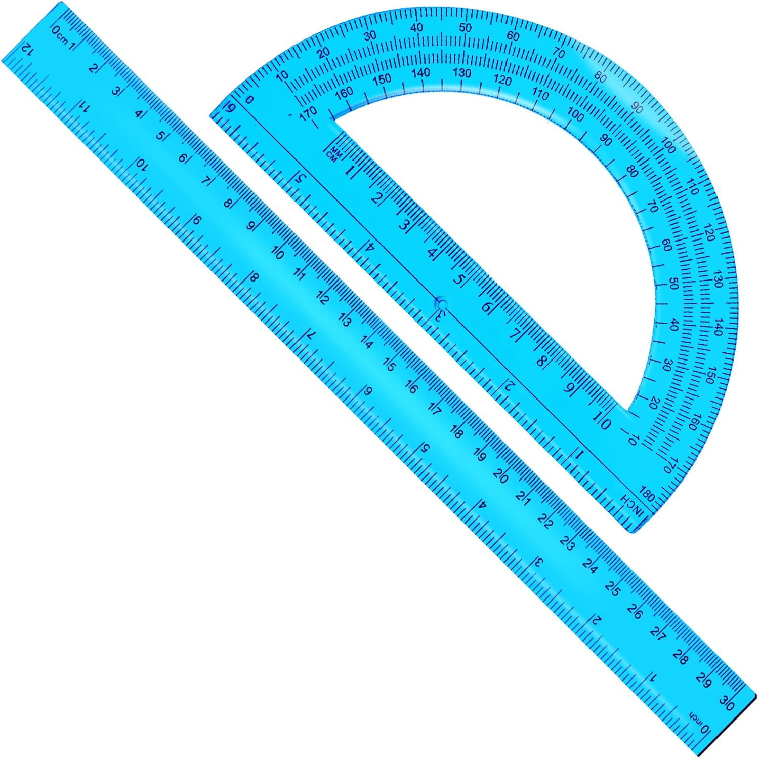2 sets of 12-inch plastic rulers and 6-inch plastic protractors, clear ...