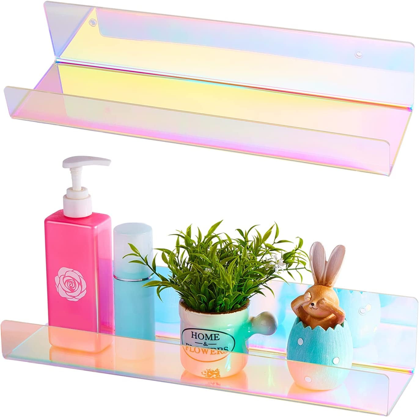 2 sets Invisible Acrylic Floating Wall Ledge Shelf with Iron Screws ...