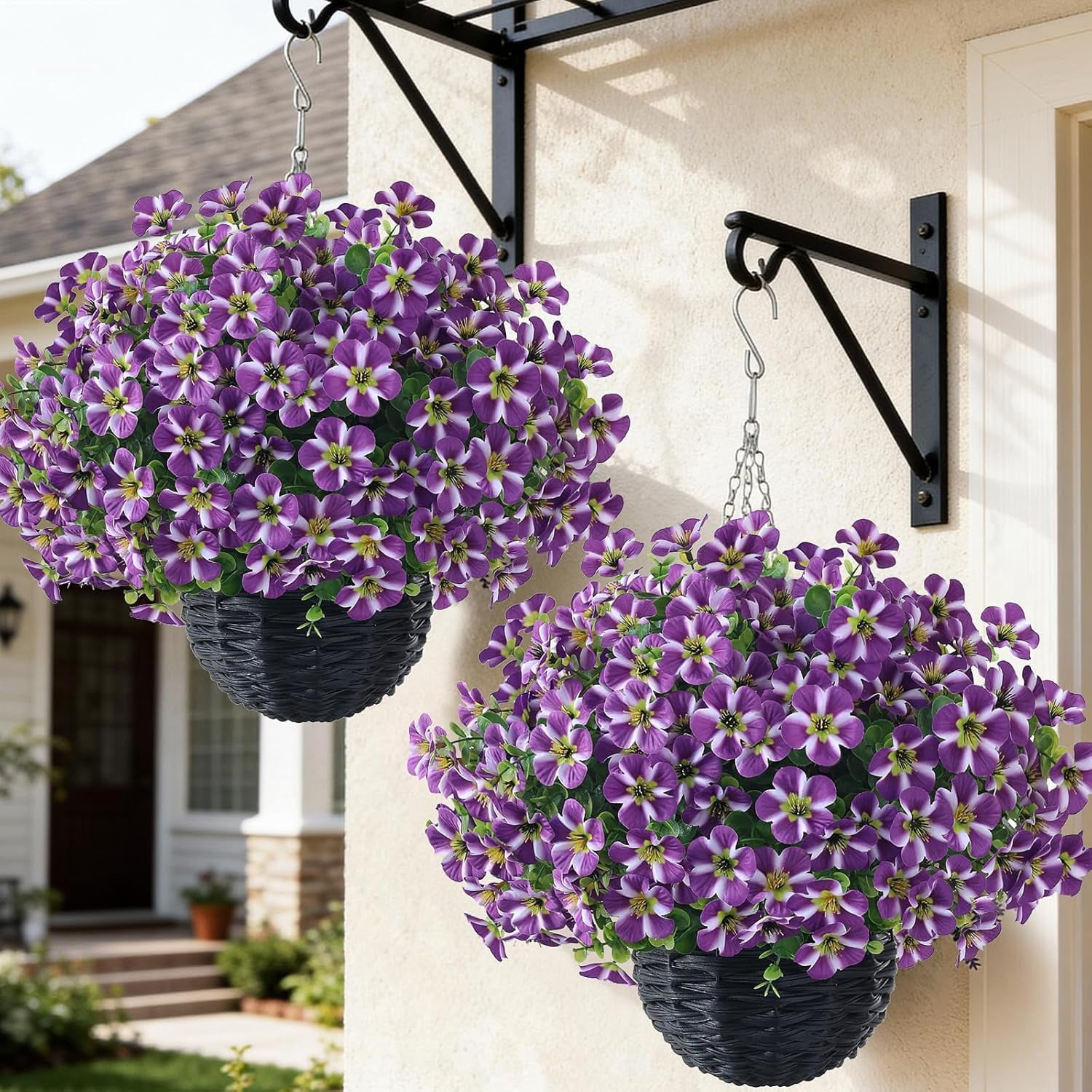 2 sets of artificial morning glory and eucalyptus hanging baskets ...