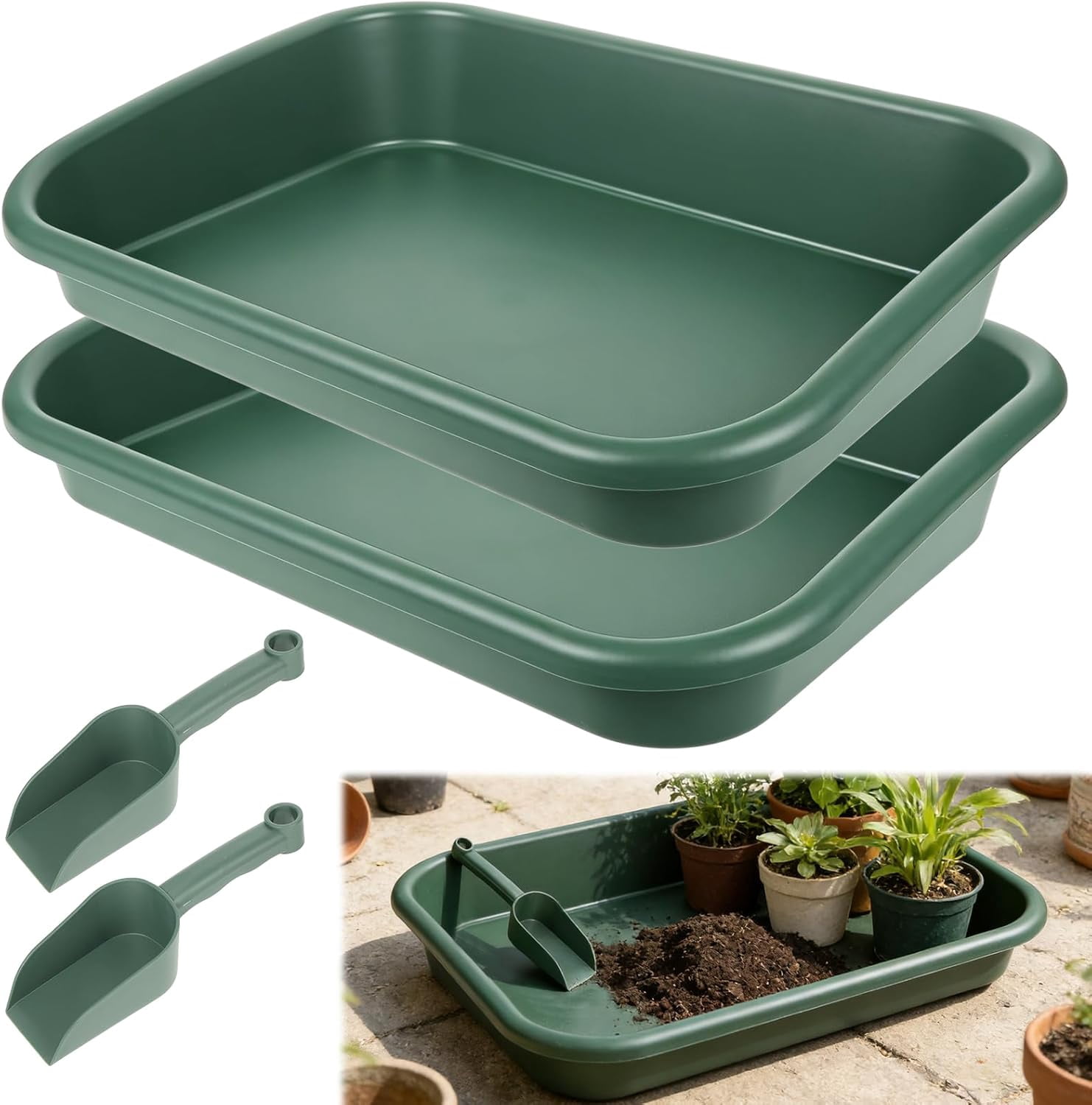2 sets of gardening tidy trays with shovels, large seeding trays for ...