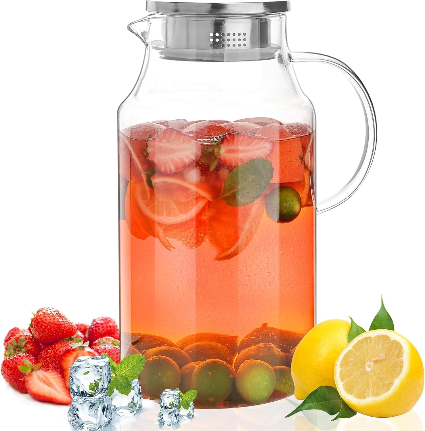 2 sets of glass pitchers with lid, 2 quart (64 oz/1.9 liter) leak ...