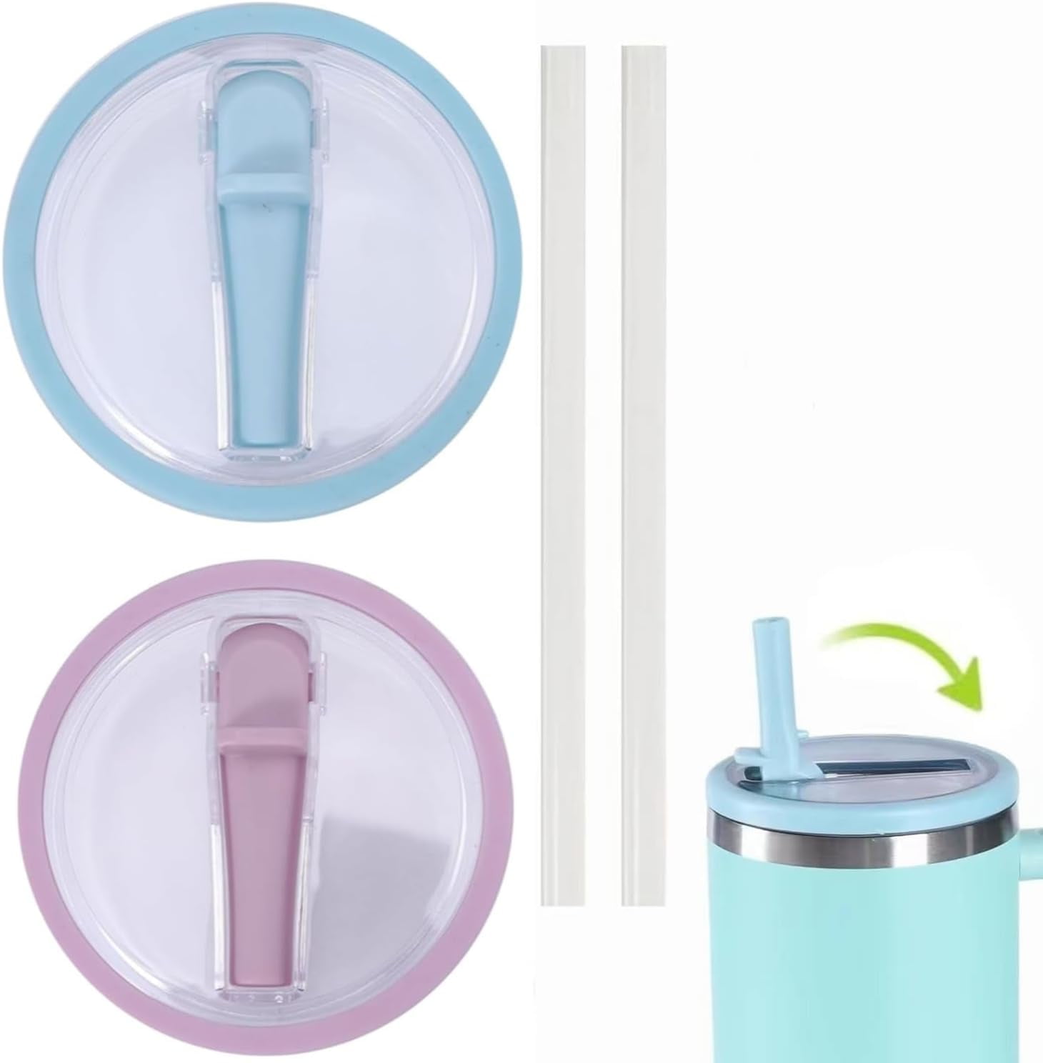 2 sets of 30 oz glasses with rollover straw LIDS replacement fit, lid ...