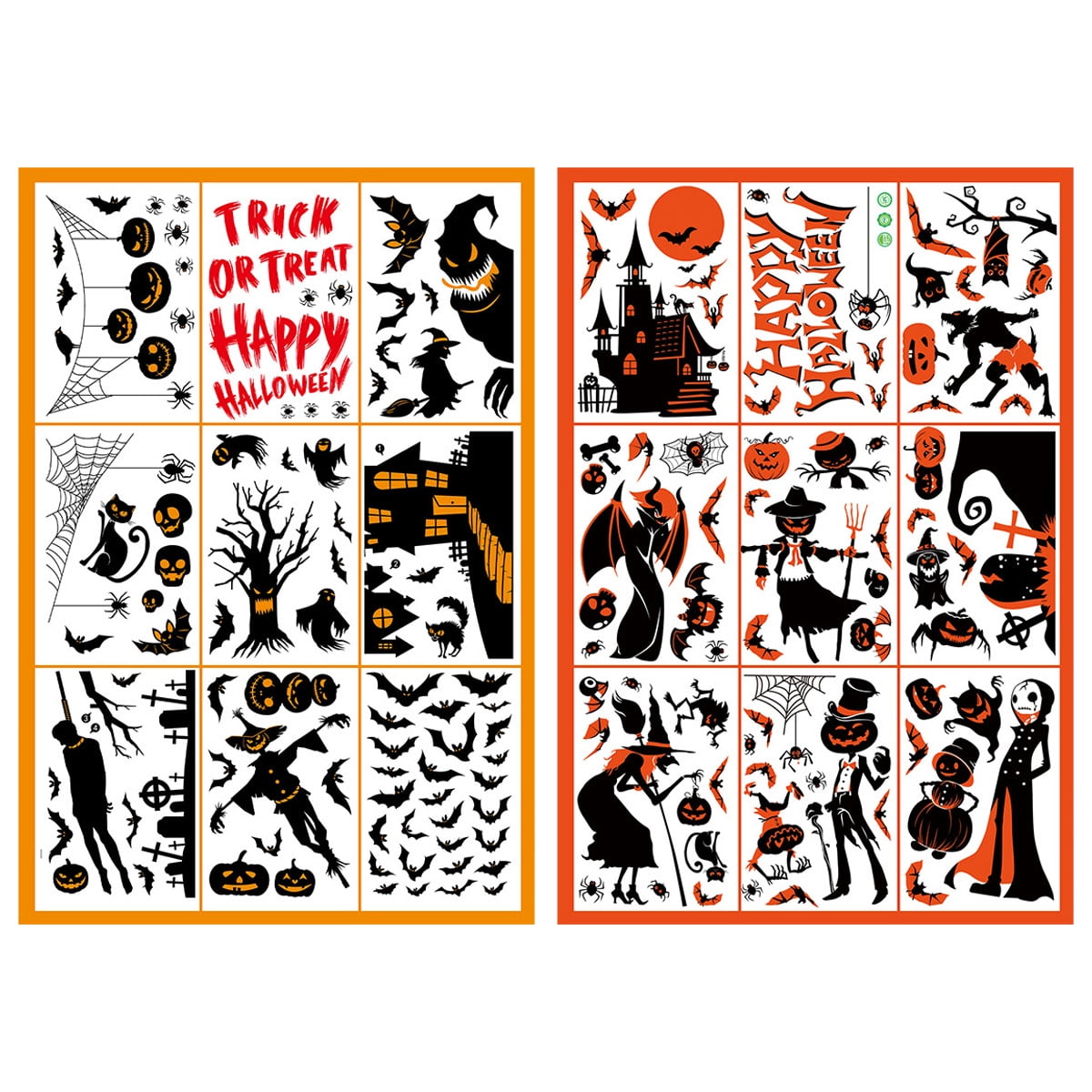 2 sets of Halloween static window stickers haunted house Jack-o-lantern ...