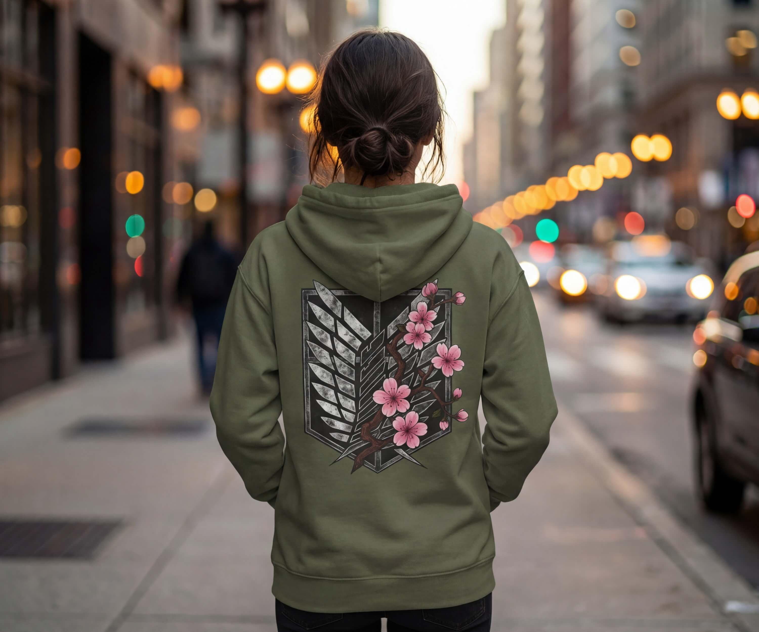 2 side Attack on Titan Hoodie, AOT Wings of Freedom with Sakura Blossom ...