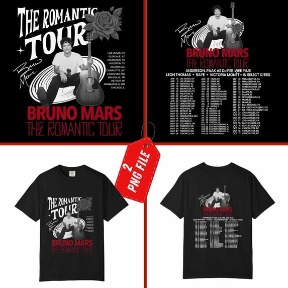 2 sided Bruno Mars T-shirt: The Romantic 2026 Tour, Tshirt Design ...