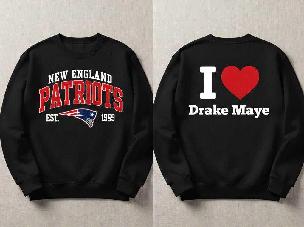 2 sided Drake Maye Patriots Sweatshirt, New Engl@nd Football Crewneck ...