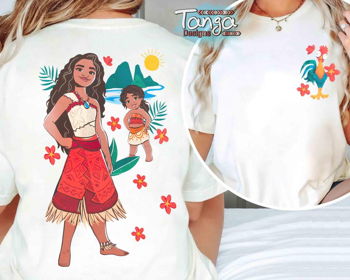 2-sided Moana 2 Simea Hei Hei Character Group Shirt, Disney Moana Movie ...