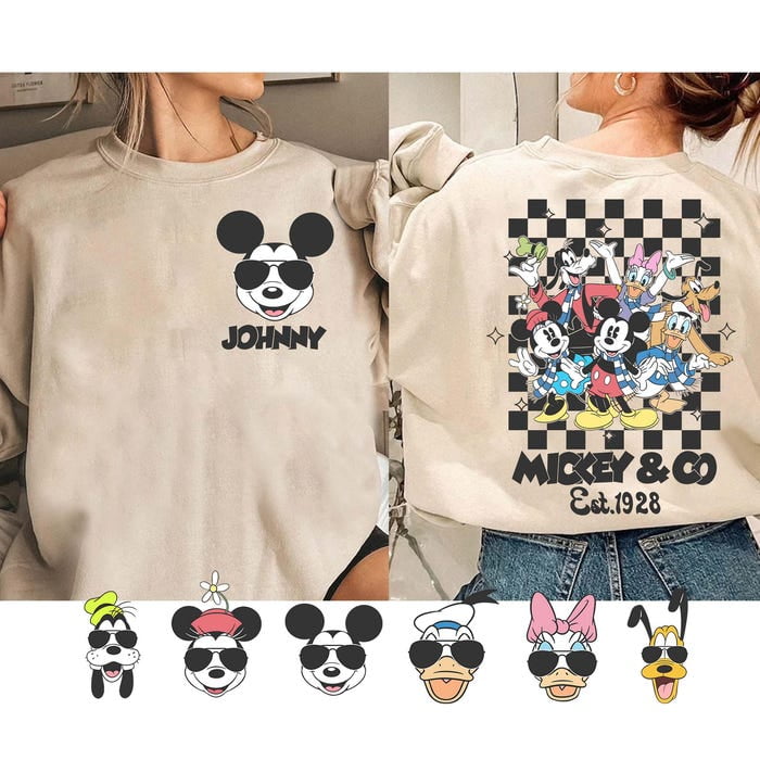 2-sided Personalized Retro Disney Mickey and Co Est 1928 Checkered ...