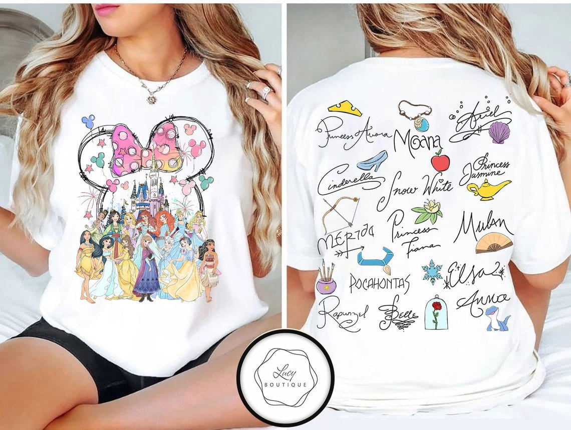 2-sided Retro Disney Princess Shirt, Watercolor Magic Castle Princess ...