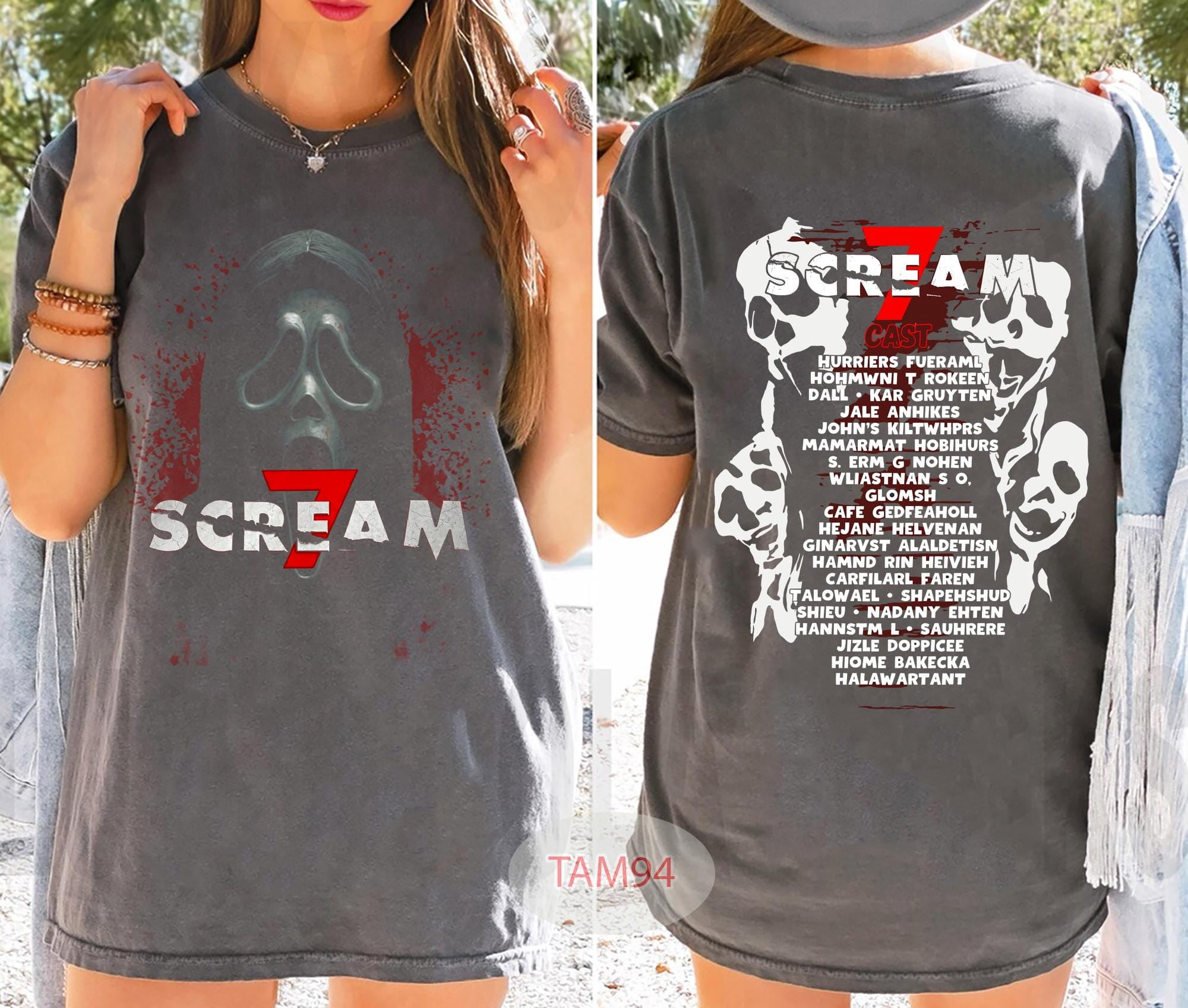 2 sided Scream 7 Cast Tour T-Shirt, Scream 30th Anniversary Back And ...