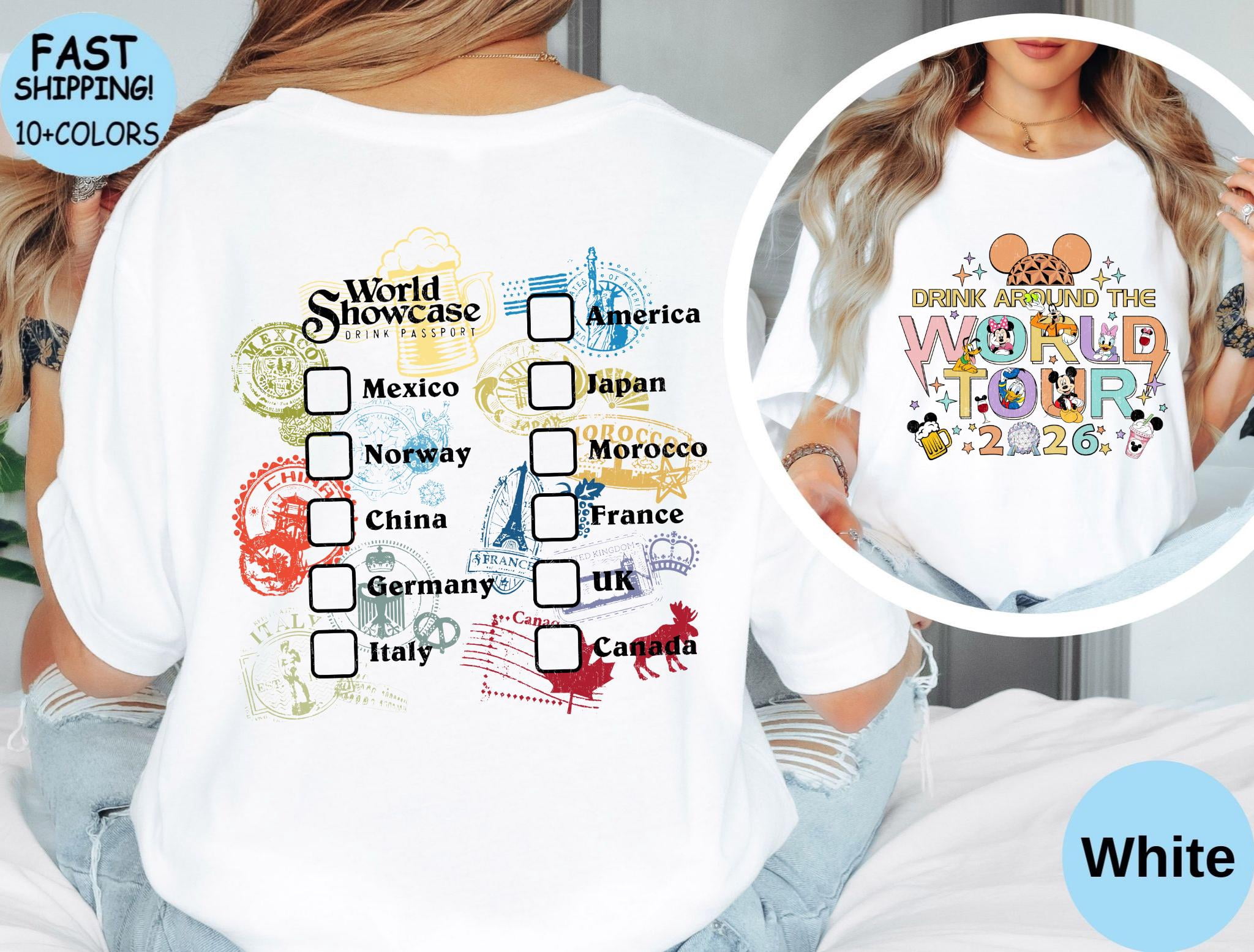 2 sides Epcot World Tour 2026 T-Shirt, Drink Around The World Tour Tee ...