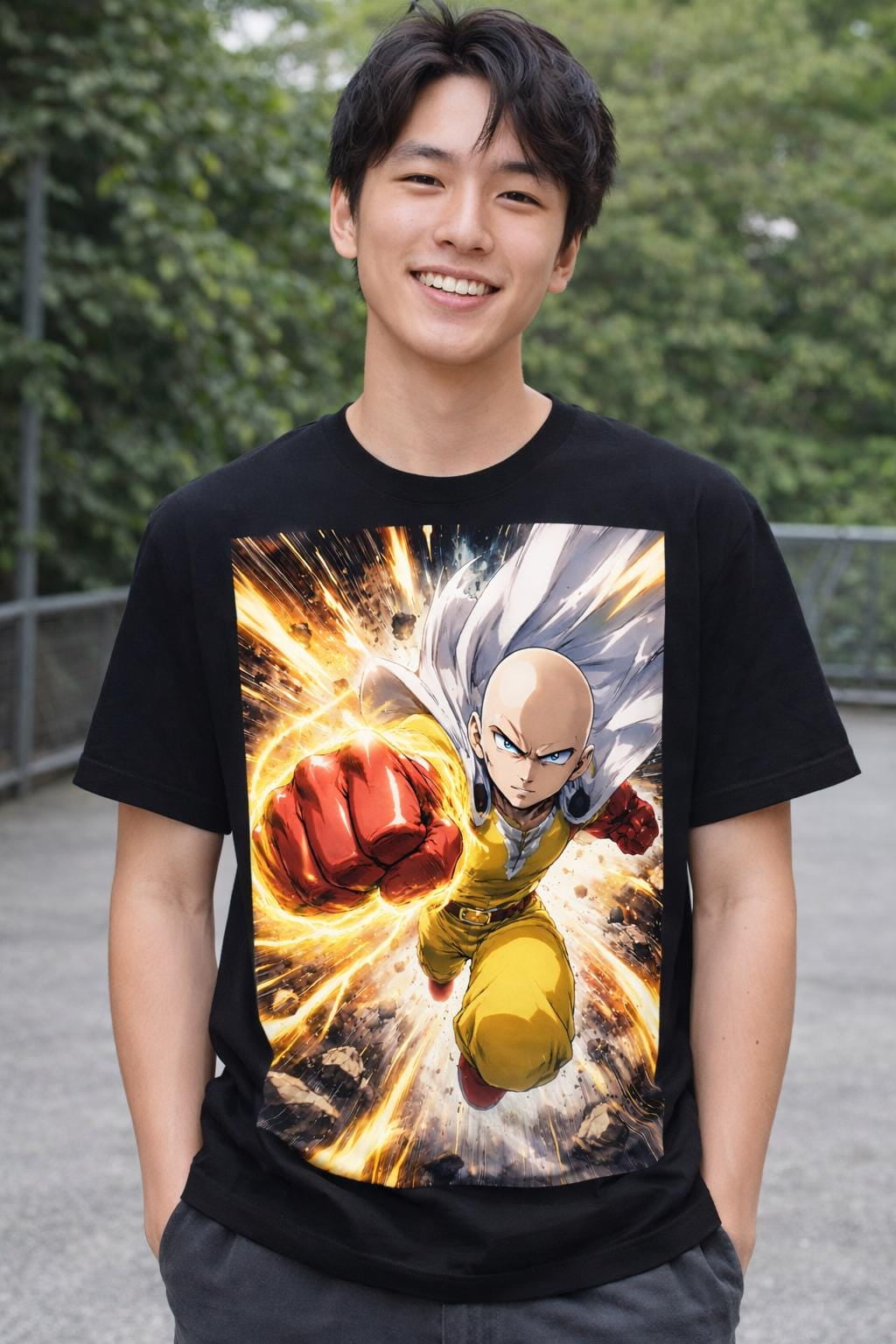 2 siled Saitama One Punch Man Power Front & Back T-Shirt | Anime ...