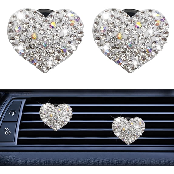 2 sparkling car air vent clips, crystal heart-shaped car air fresheners ...