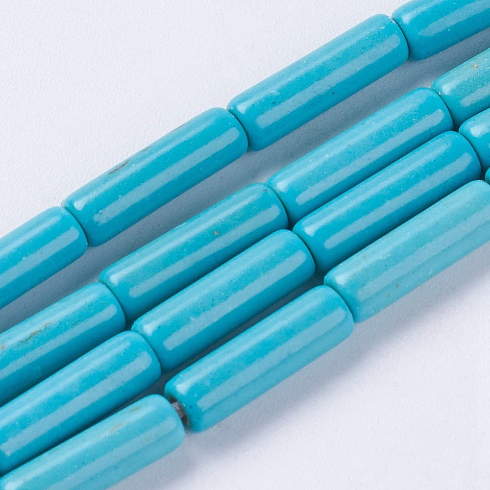 2 strand Turquoise Beads Strands Column Dyed & Heated Deep Sky Blue 12 ...